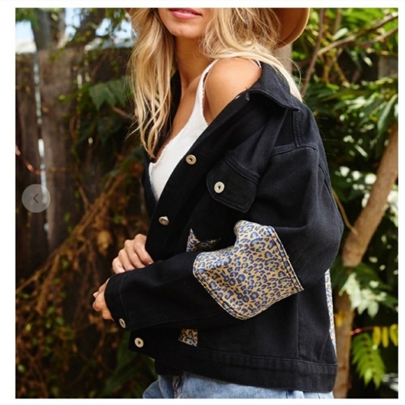 ShopEvelynne | Jackets & Coats | Nwt Leapord Print Trim Denim Jacket ...
